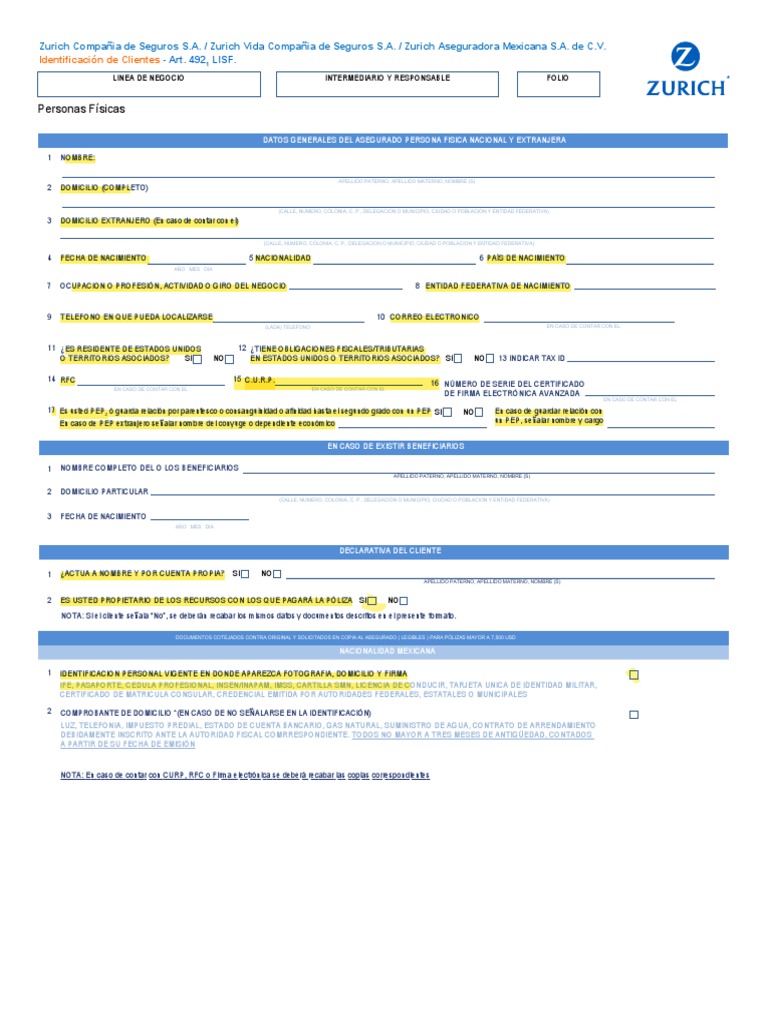Guia Llenado Zurich | PDF | Seguro | Privacidad de la información