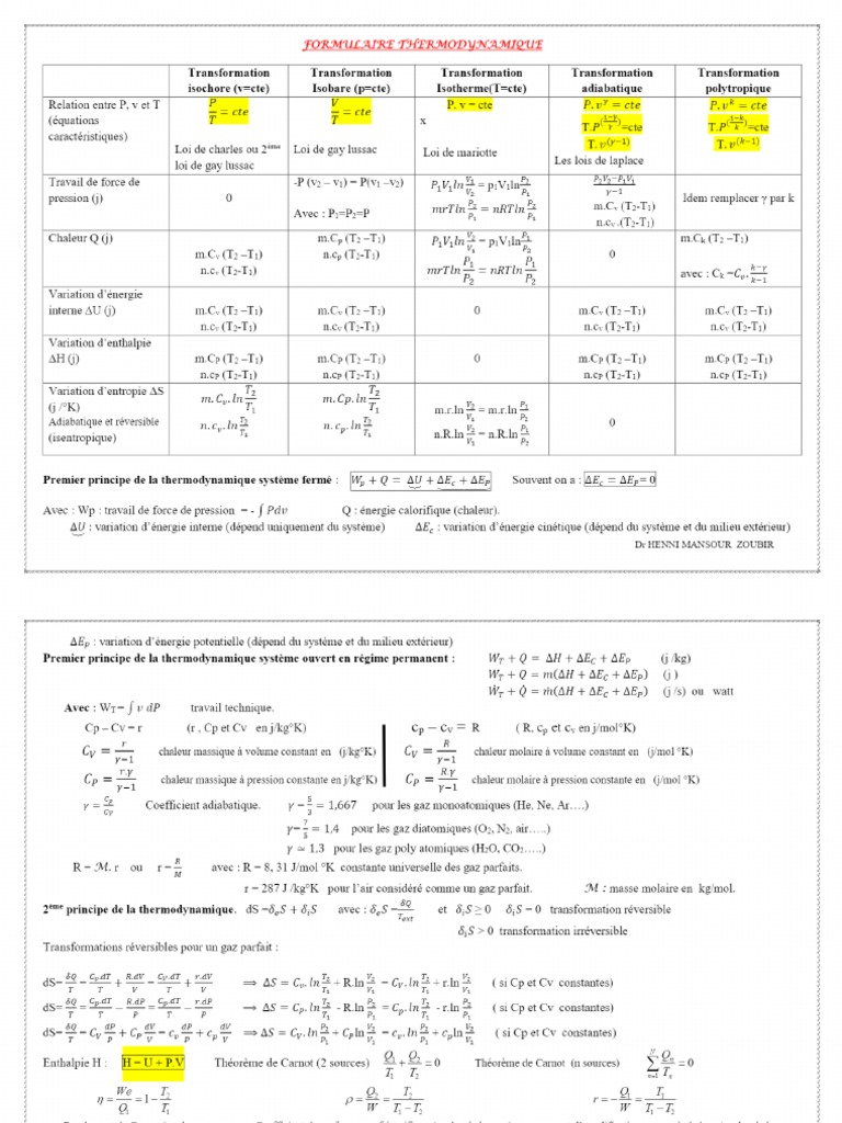 Formulaire thermodynamique.pdf | PDF