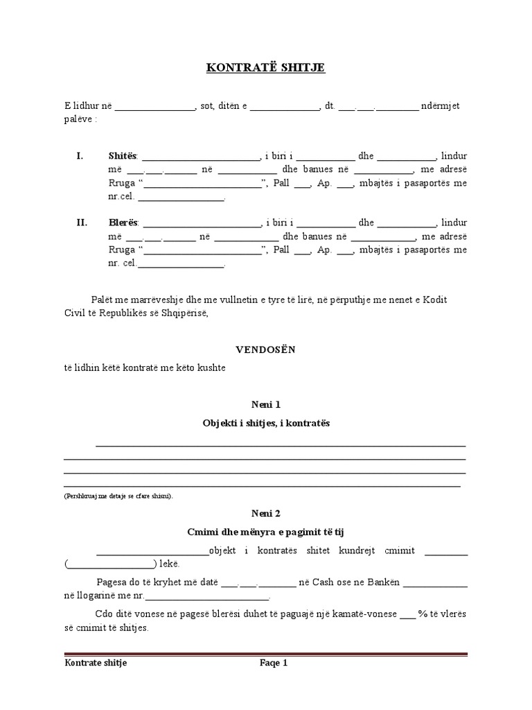 Kontrate Shitje Model Pa Noter | PDF