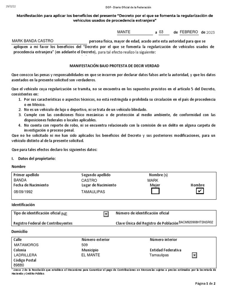 Manifiesto Mark Banda Castro | PDF