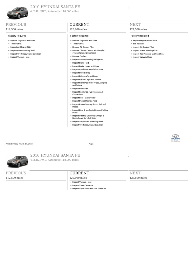 Hyundai Maintenance Schedule | PDF