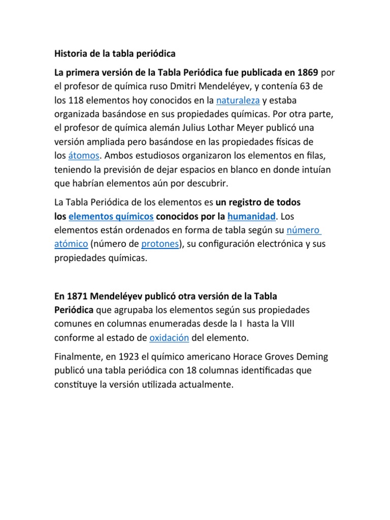 Historia de la Tabla Periódica | PDF