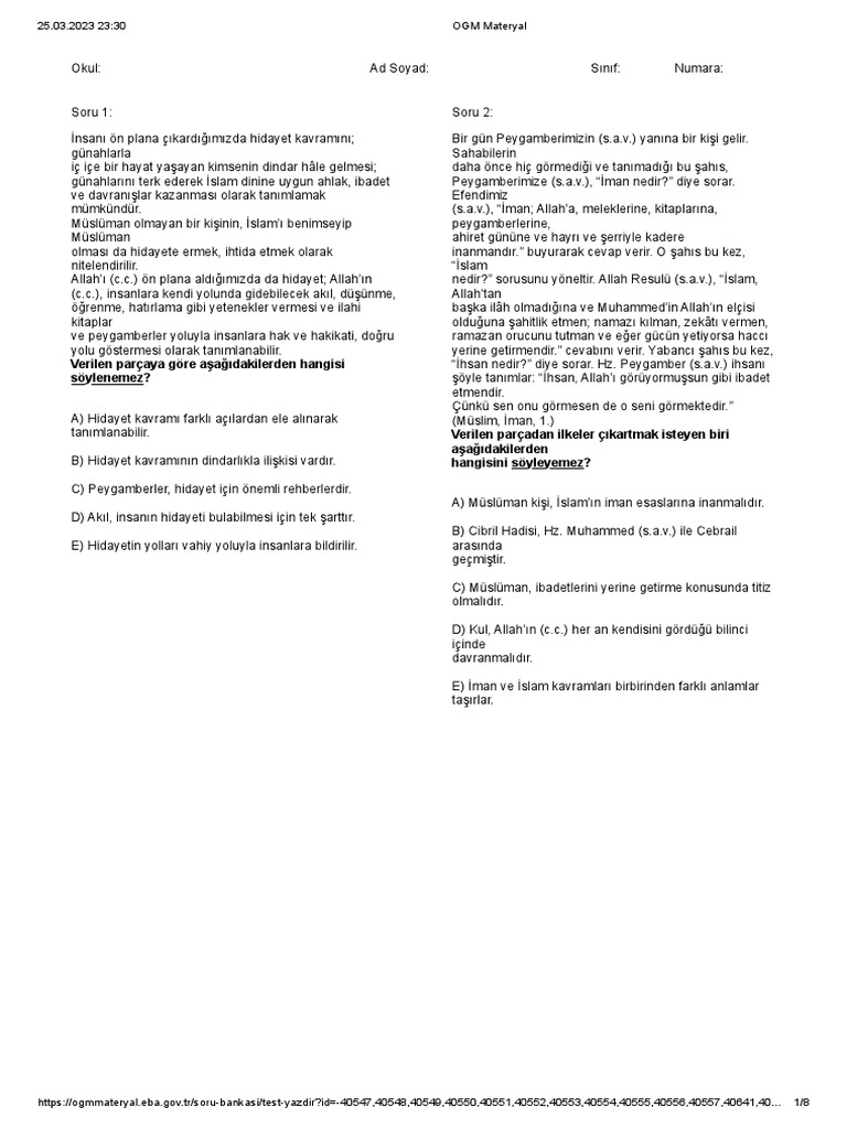 OGM Materyal 11. Sınıf 2 | PDF