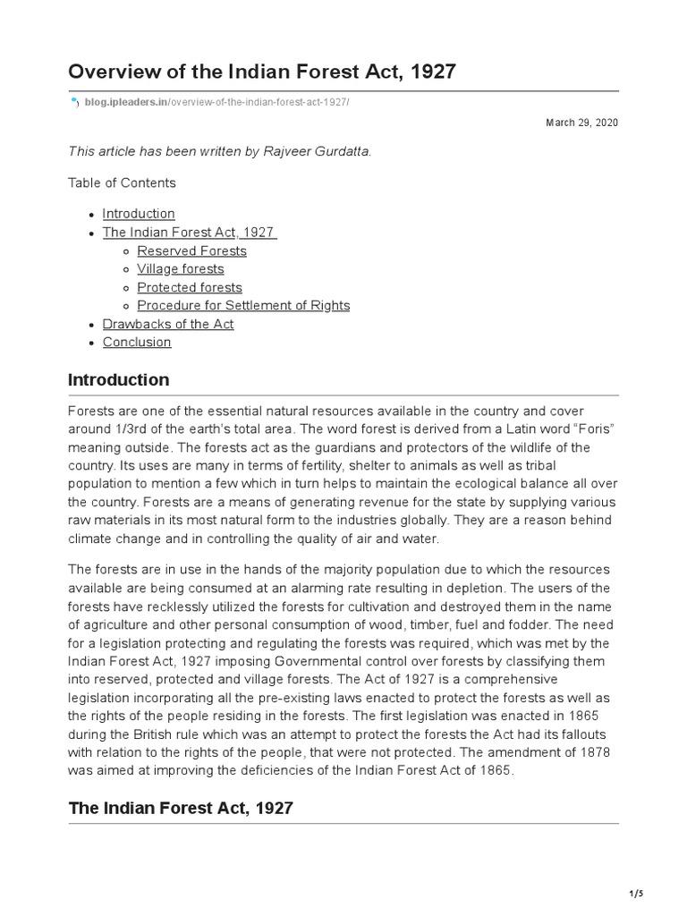 Blog - Ipleaders.in-Overview of The Indian Forest Act 1927 | PDF | Act ...