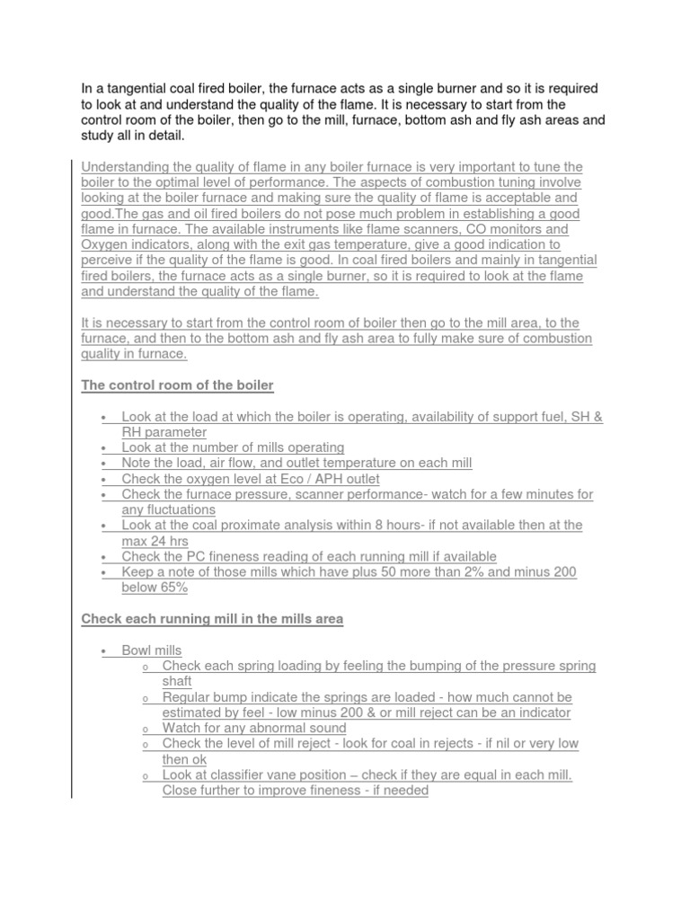 Tangential Boiler Flame Quality Guide | PDF | Furnace | Combustion