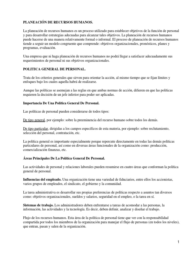 Planeacion de RRHH | PDF | Planificación | Gestión de recursos humanos