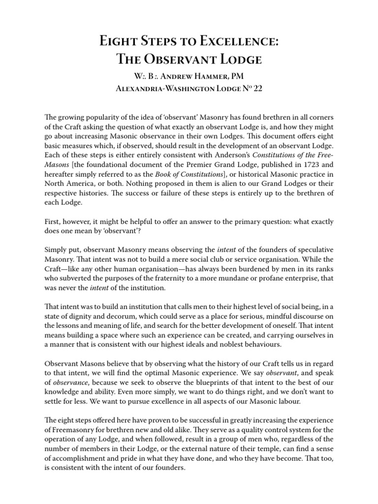 8 Steps To Excellence | PDF | Freemasonry | Masonic Lodge