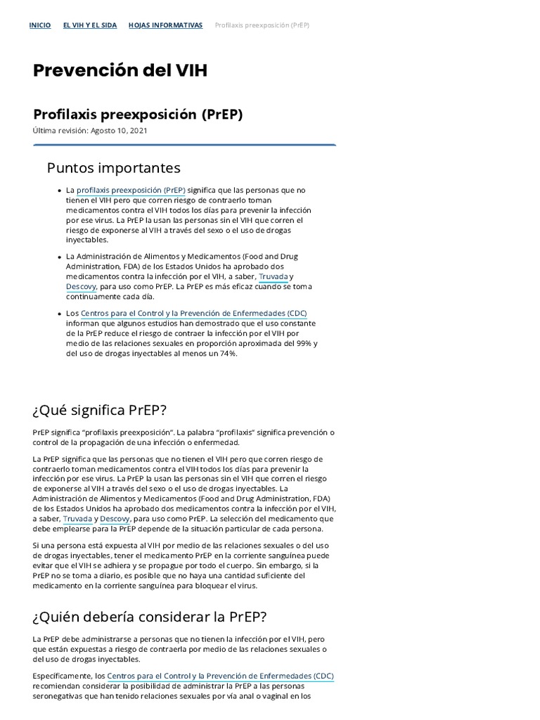 Profilaxis preexposición (PrEP) _ NIH | PDF | VIH | Infección ...