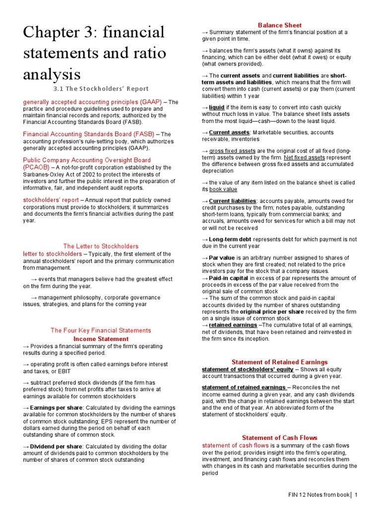 Fin 12 Notes Chapter 3 Updated Pdf Debt Equity Finance