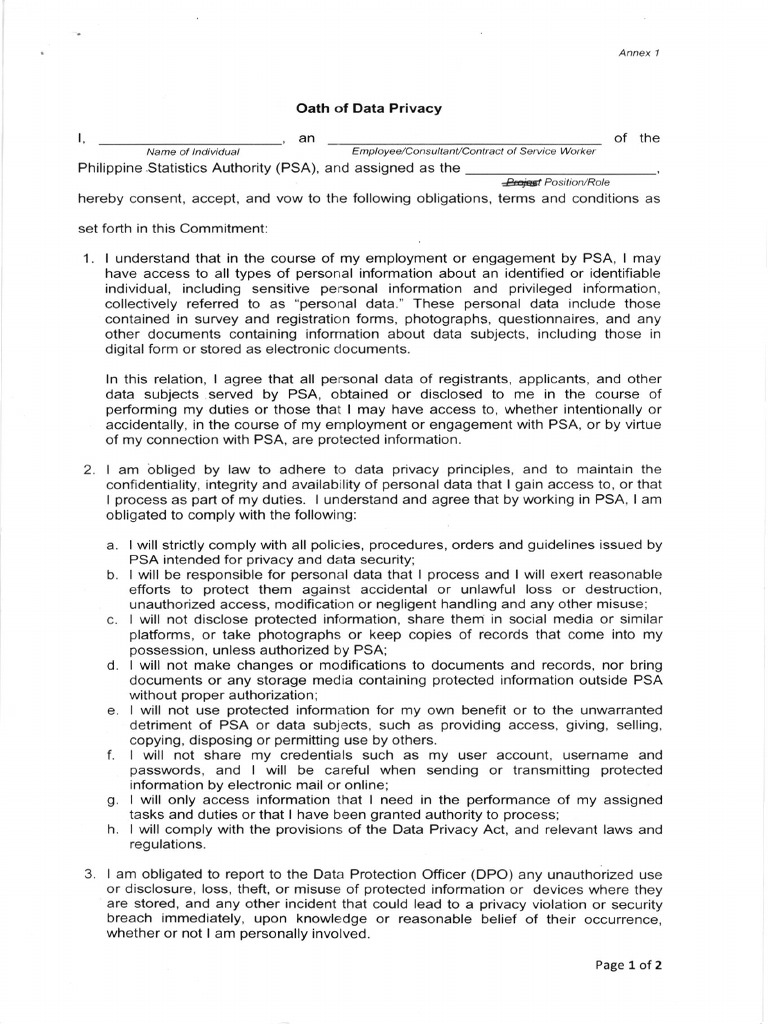 Oath of Data Privacy 1 PDF | PDF | Privacy | Information