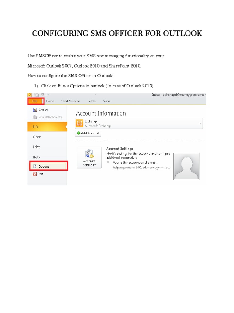 Configuring Sms Officer For Outlook Pdf Microsoft Outlook