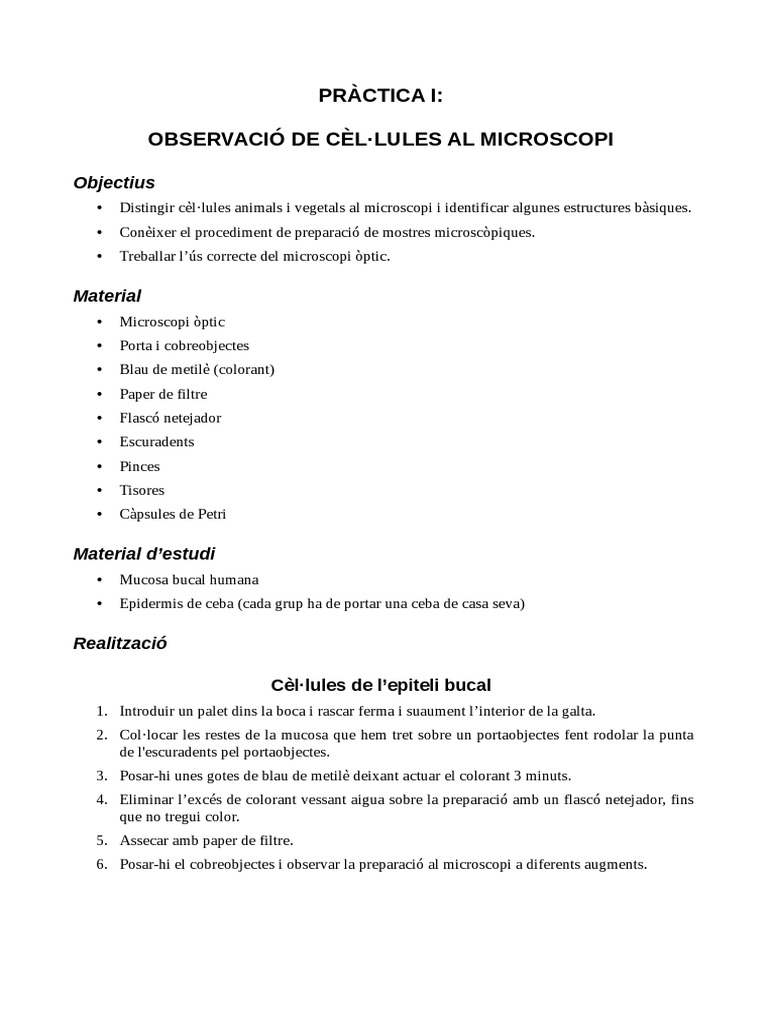 Pràctica 1. Observació de Cèl Lules | PDF