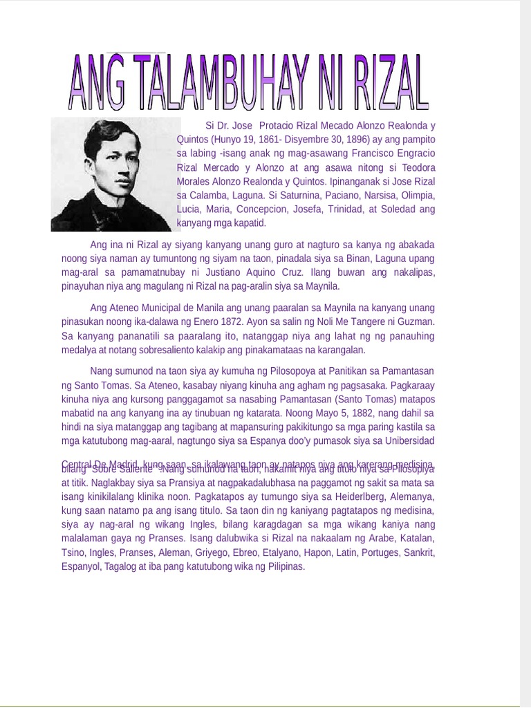 Dokumen - Tips - Talambuhay Ni Rizal 56d9b6e470ab1 | PDF
