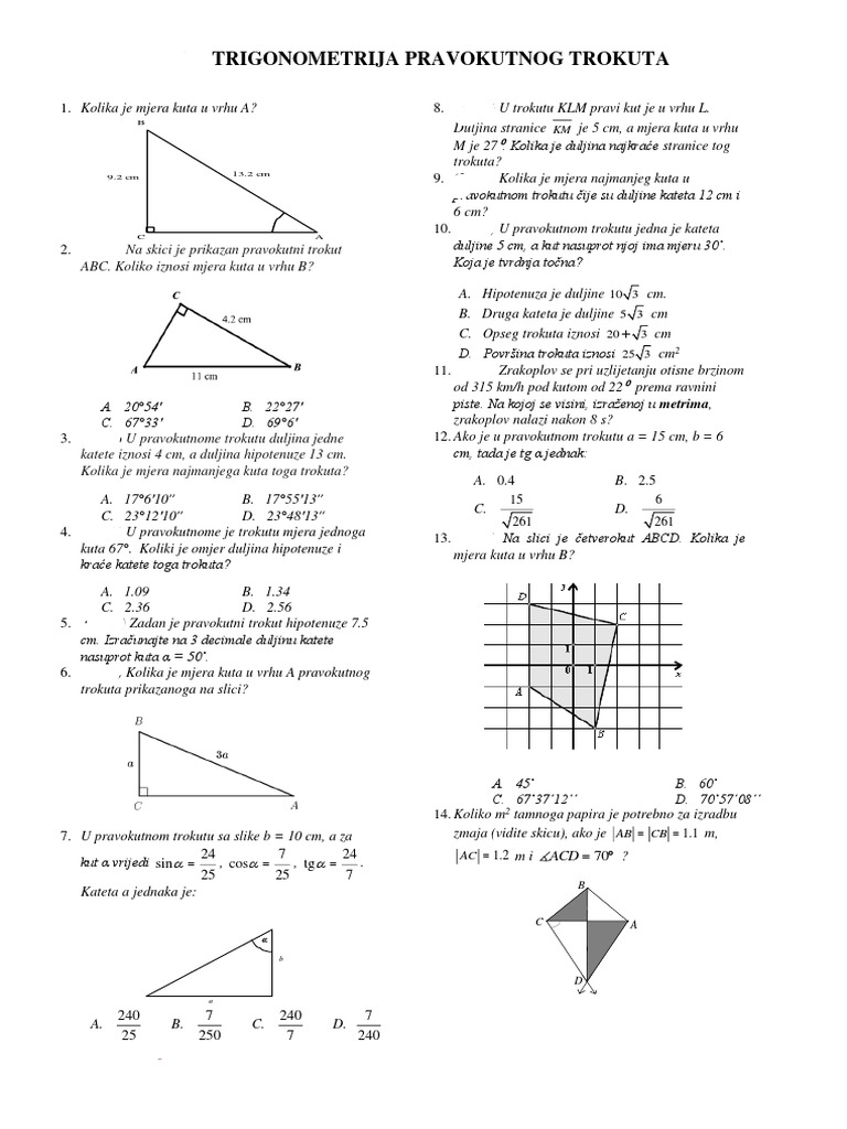 Trigonometrija Pravokutnog Trokuta PDF | PDF