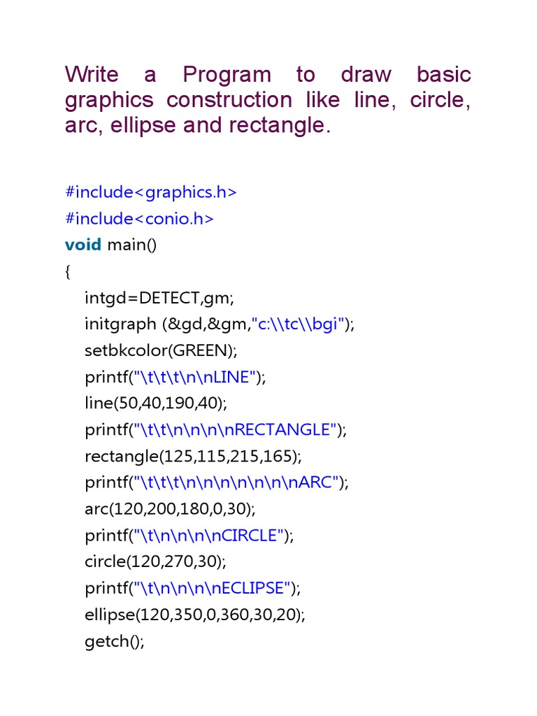 Write A Program To Draw Basic Graphics Construction Like Line | PDF