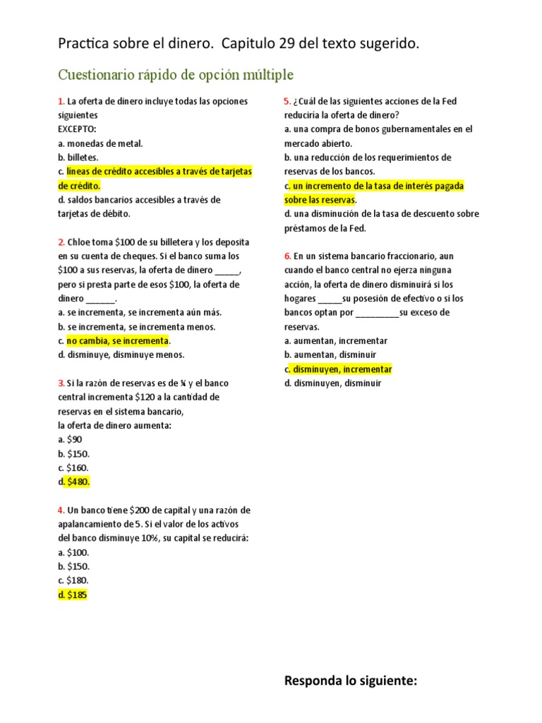 Practica Sobre El Dinero y La Politica Monetaria Capitulo 29 | PDF ...