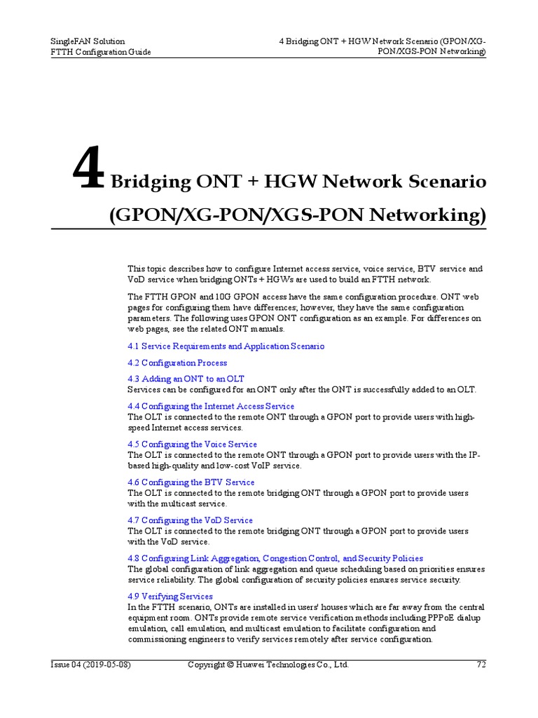 Bridging ONT + HGW Network Scenario (GPON/XG-PON/XGS-PON Networking ...
