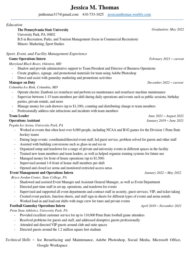 Jessica Thomas - Resume Summer 2023 | PDF