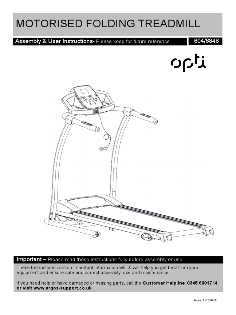 Motorised Folding Treadmill: Assembly & User Instructions 604/6848 ...