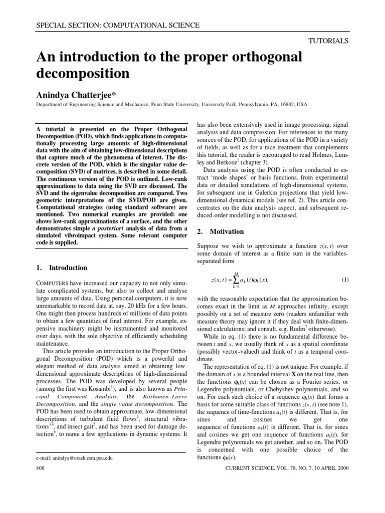 Proper Orthogonal Decomposition | PDF | Matrix (Mathematics ...