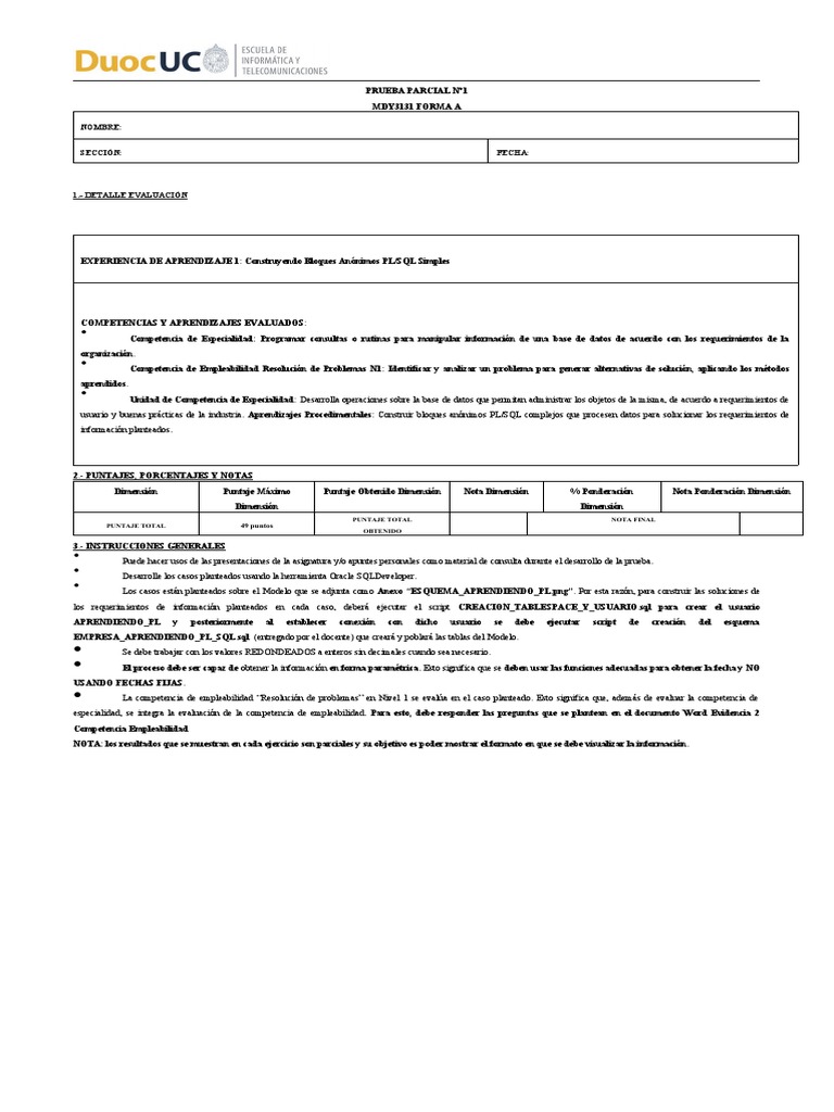 Prueba 1 | PDF | SQL | Bases de datos