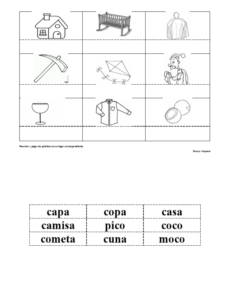 Recortar y Pegar Las Palabras en Su Lugar Correspondiente Silabas Ca Co ...