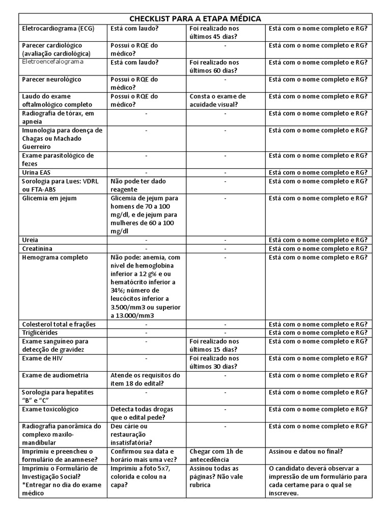 Checklist PDF | Download grátis PDF | Sistema de saúde | Patologia clínica