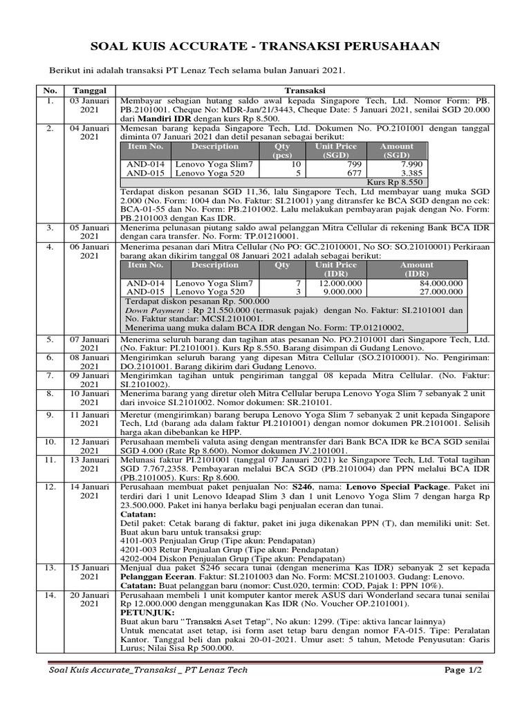 Soal PT Lenaz Tech (Transaksi) | PDF