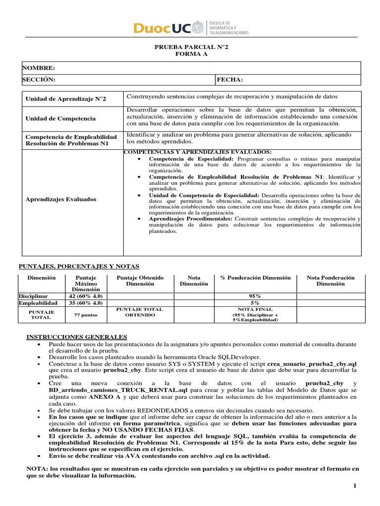 Prueba SQL y Gestión de Datos | PDF | SQL | Bases de datos