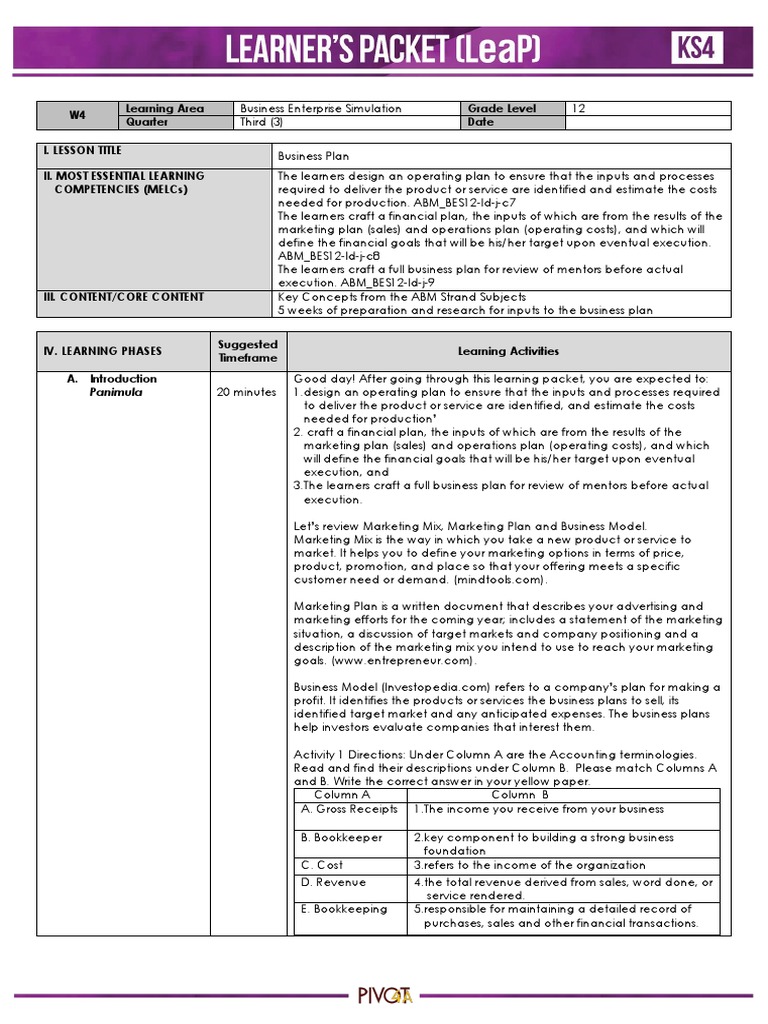 Grade 12 Business Plan Simulation | PDF | Bookkeeping | Marketing