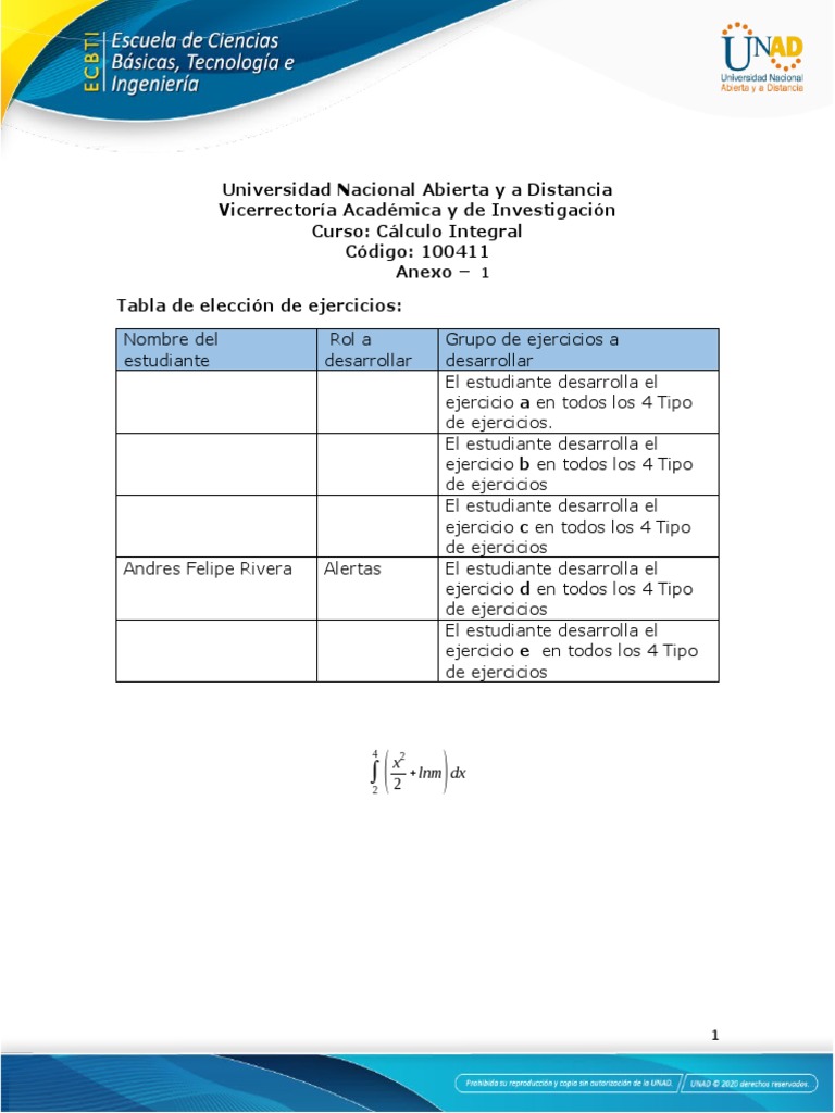 Ejercicios de Cálculo Integral UNAD | PDF