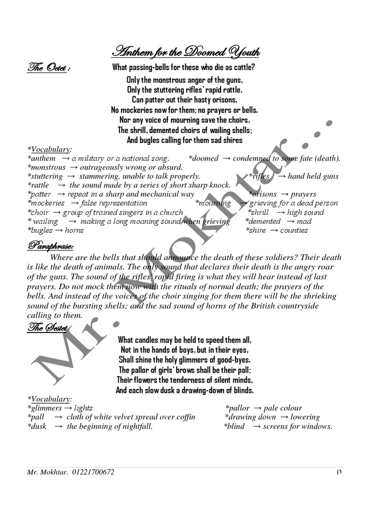 Anthem For The Doomed Youth | PDF | Poetry