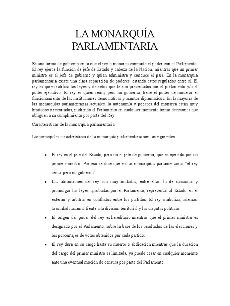 Clases de Monarquia | PDF | Parlamento | Monarquía