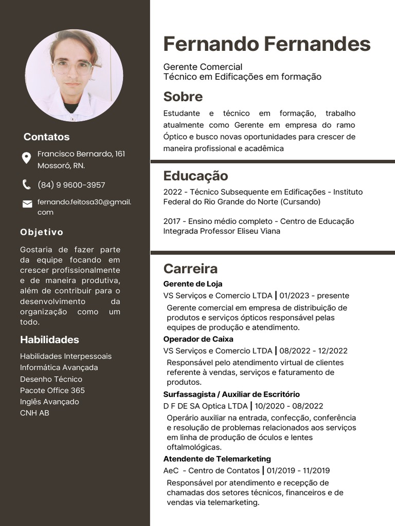 CV Curriculum Vitae - Fernando | PDF | Setor terciário da economia ...