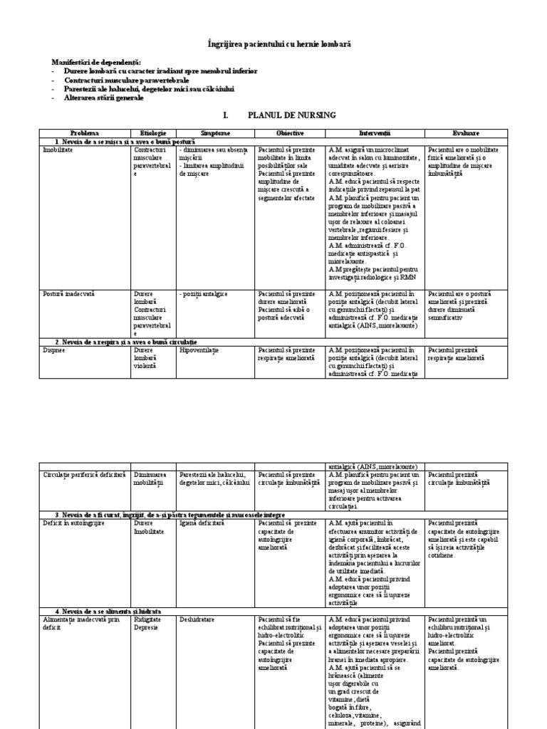Îngrijirea Pacientului Cu Hernie de Disc | PDF