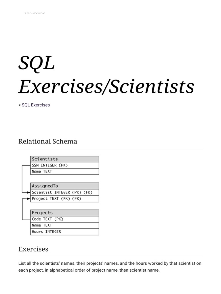 SQL Exercises - Scientists - Wikibooks, Open Books For An Open World ...