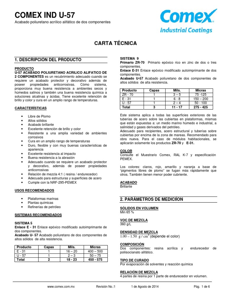 Comex Ind U-57: Carta Técnica | PDF