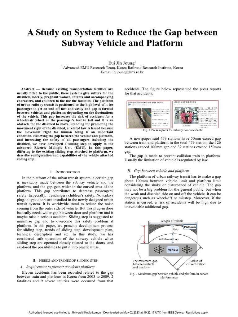 A Study On System To Reduce The Gap Between Subway Vehicle and Platform ...