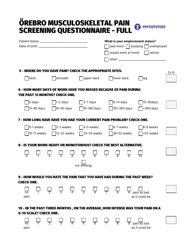 Orebro Musculoskeletal Pain Screening Questionnaire Full | PDF