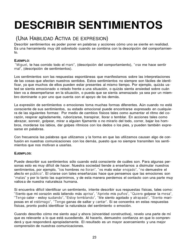 Descripción y expresión de sentimientos | PDF | Las emociones ...
