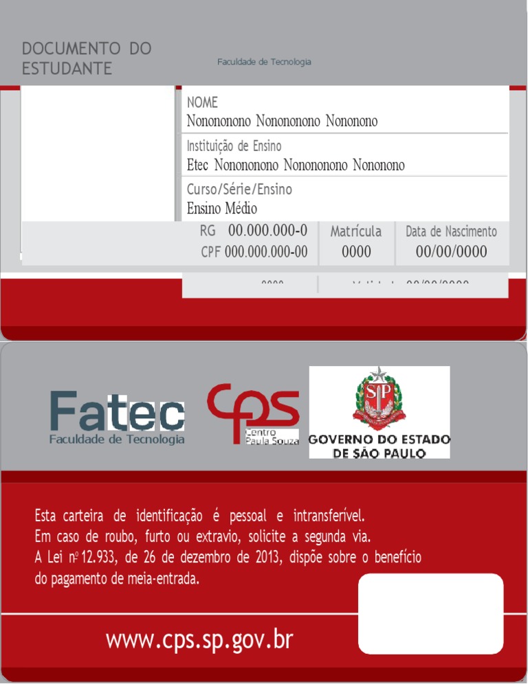 Carteirinha Estudante Fatec | PDF