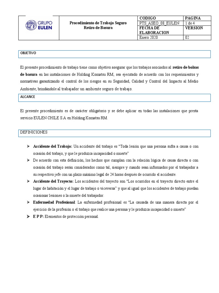 08 PTS Retiro de Basura | PDF 08 PTS Retiro de Basura | PDF