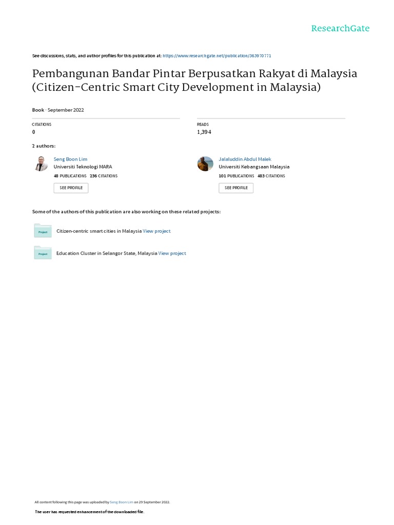 Pembangunan Bandar Pintar Berpusatkan Rakyat Di Malaysia (Citizen ...