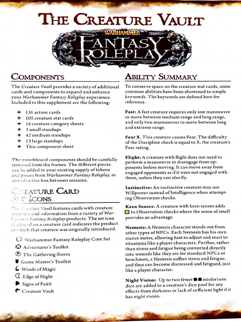 Wfrp3 Creature Vault Insert | PDF | Entertainment | Role Playing