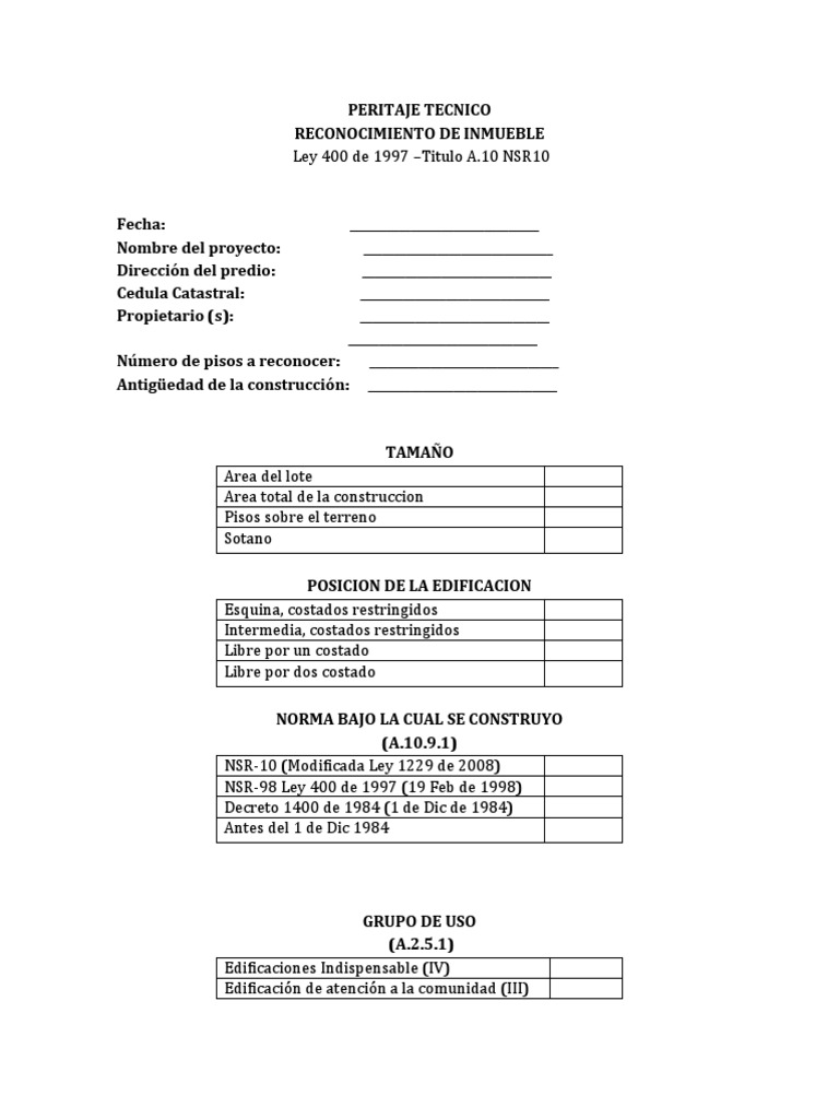Modelo Peritaje Tecnico | PDF | Fundación (Ingeniería) | Diseño arquitectonico