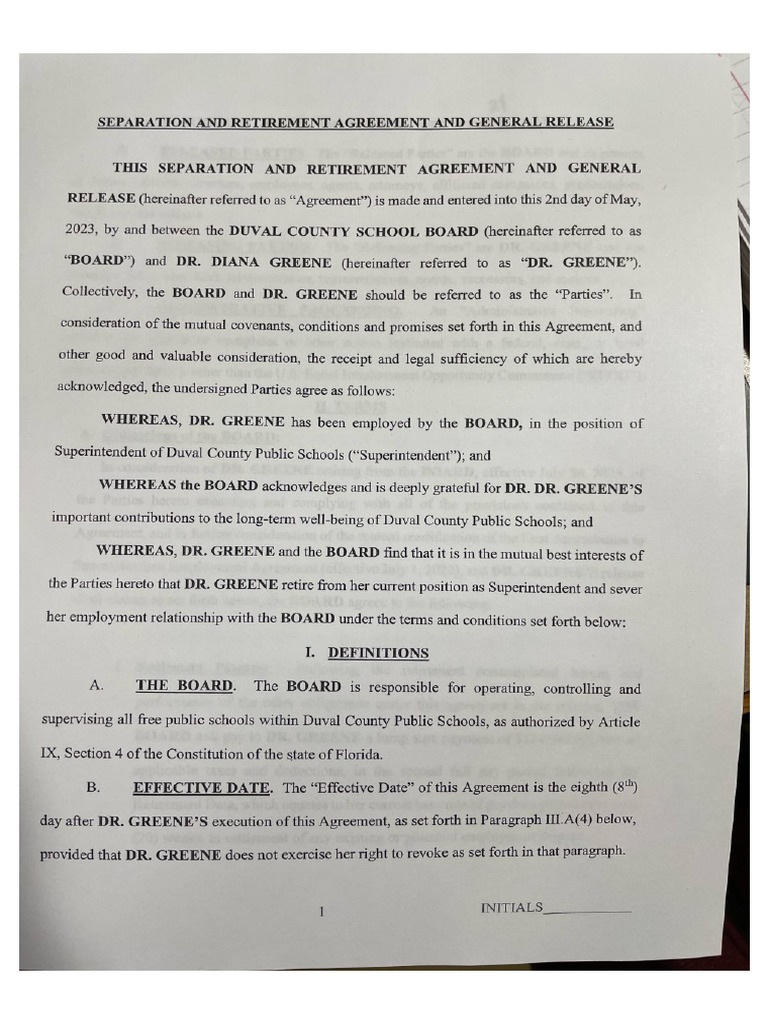Dr. Diana Greene Separation Agreement From DCPS | PDF