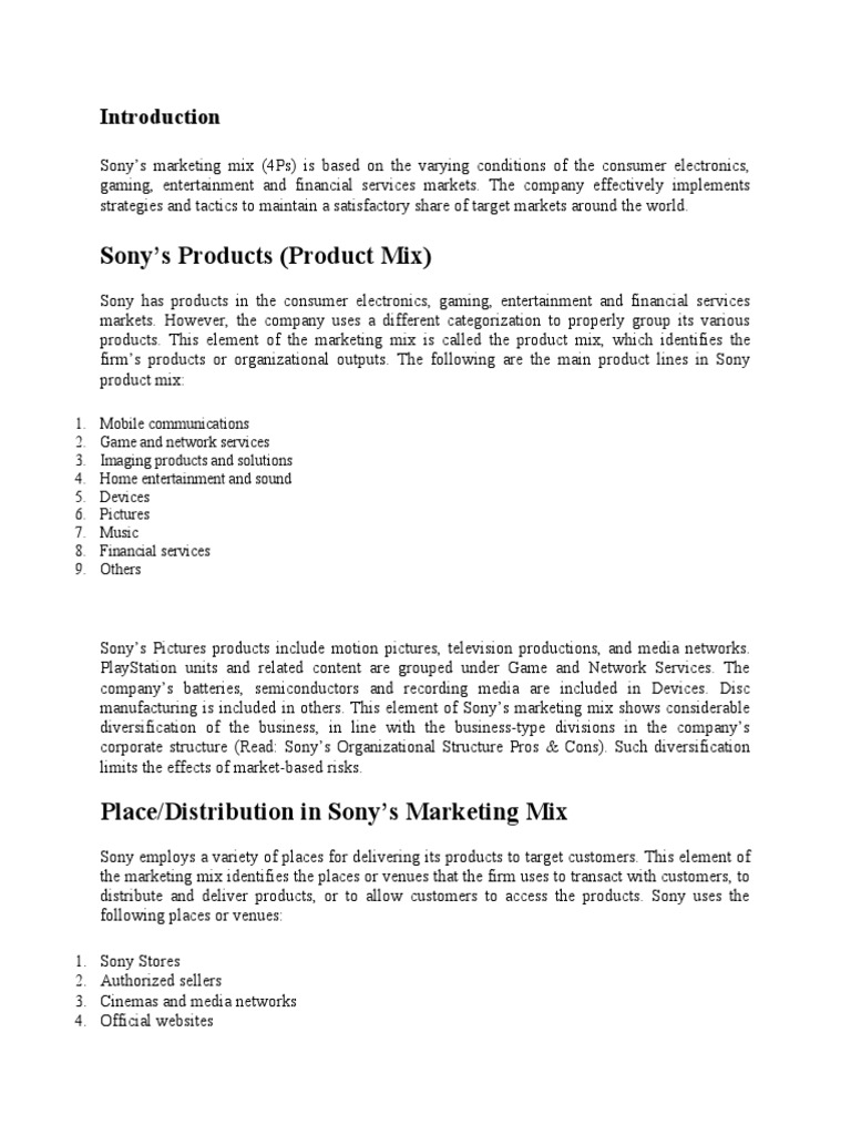 Sony's 4Ps marketing mix analysis | PDF | Pricing | Sony