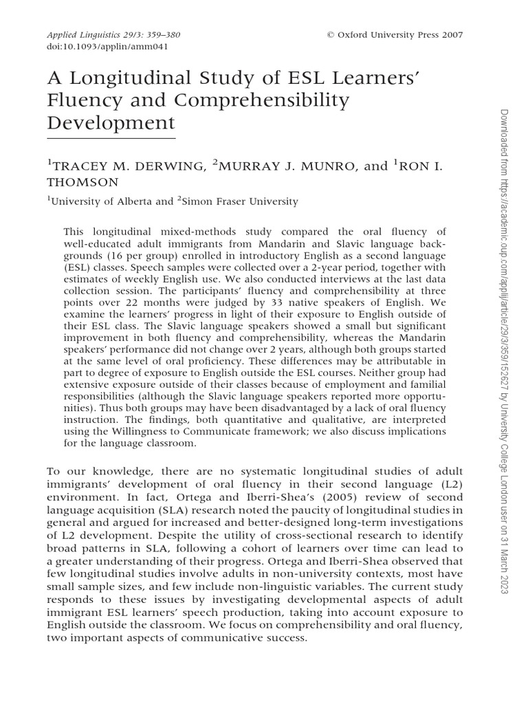 Derwing 2008 | Download Free PDF | Fluency | Second Language Acquisition