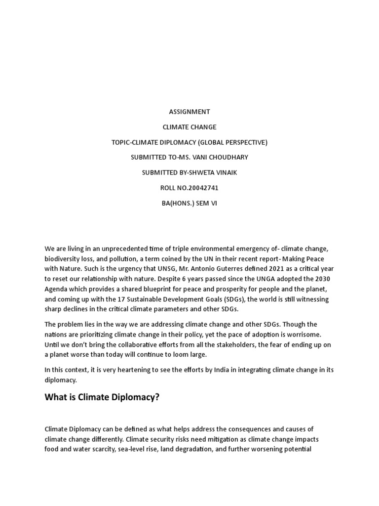 Climate Diplomacy (Global Perspective) | PDF | Climate Change ...