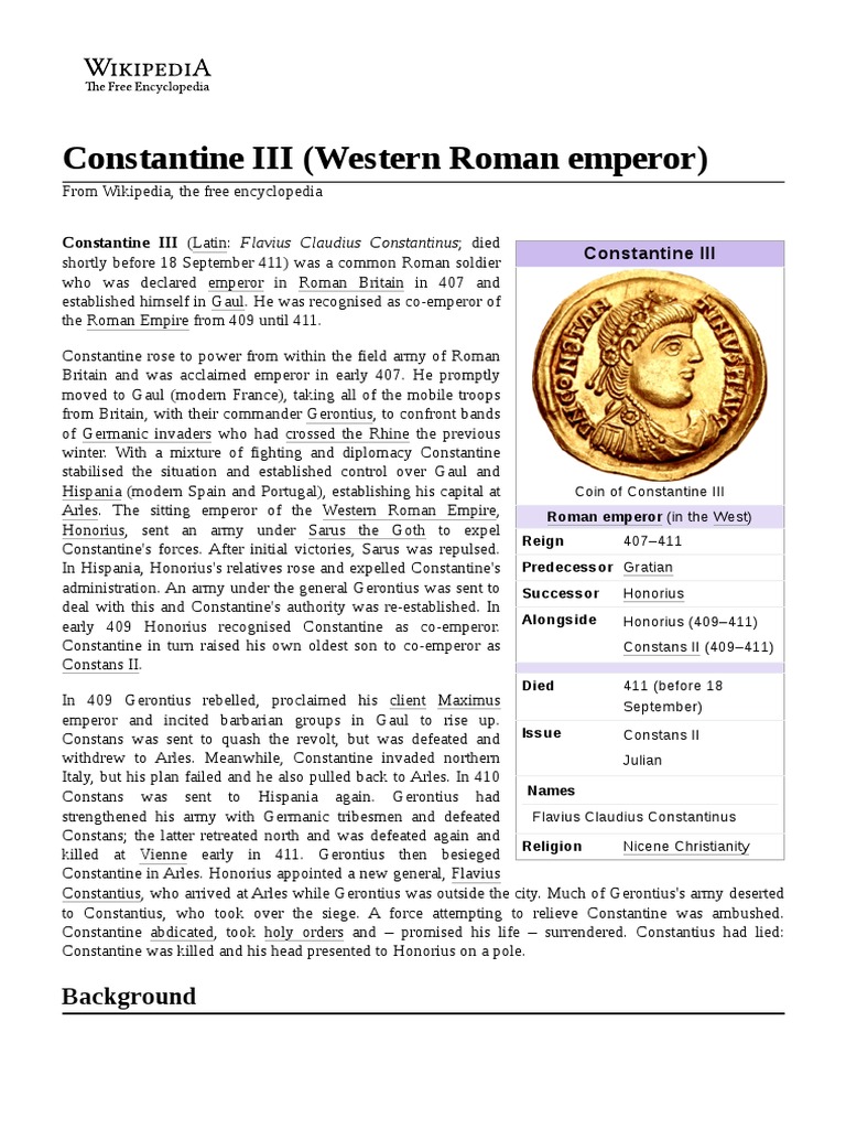 Constantine III (Western Roman Emperor) | PDF | Ancient Europe ...
